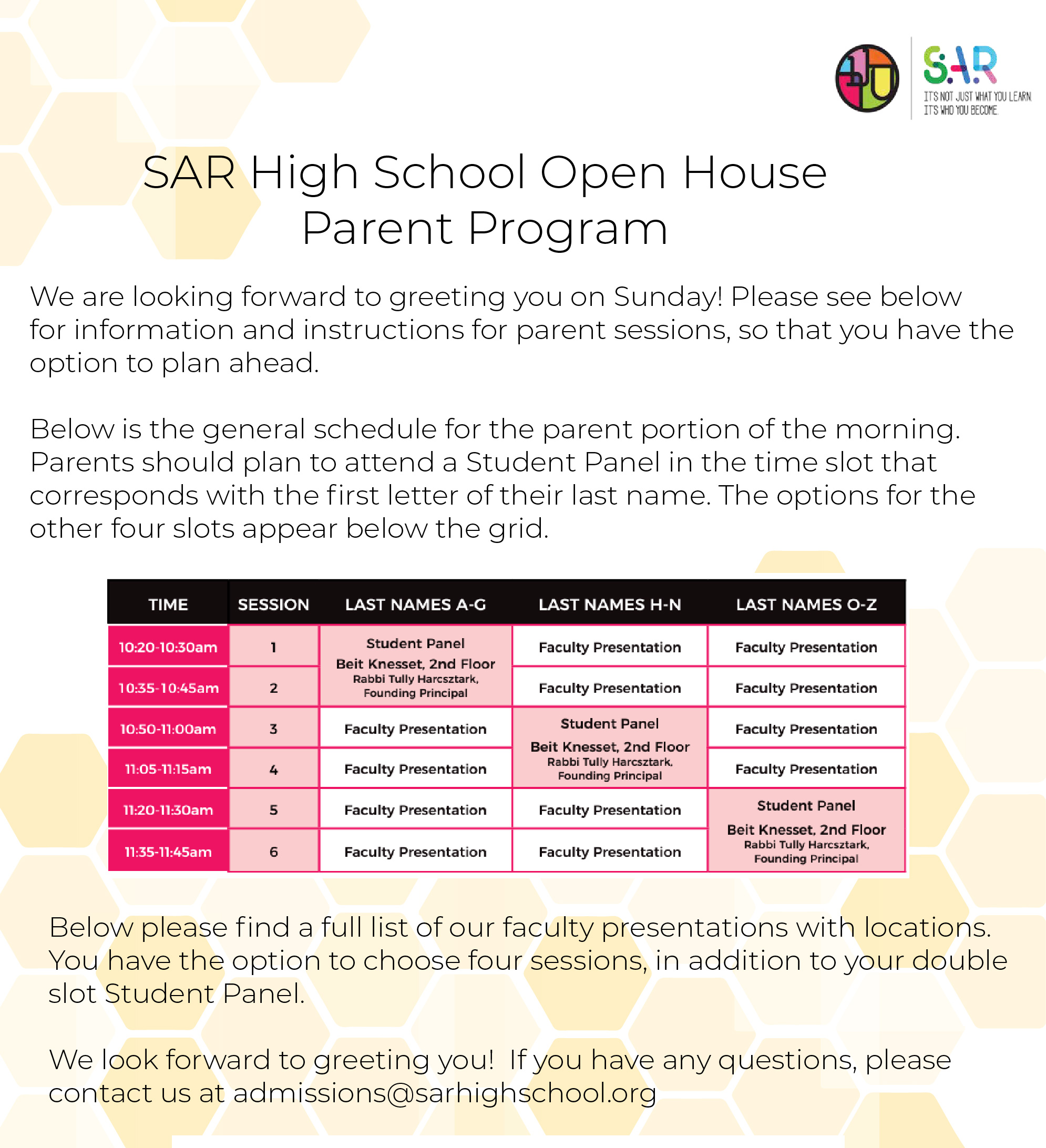 SAR High School Open House - Parent Program | SAR Academy